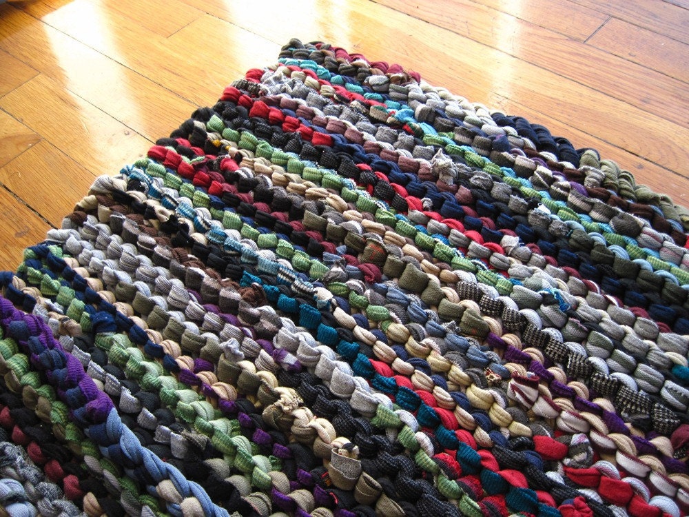 Rag Rug Utility Laundry Workshop Upcycled T Shirt Black Green | Etsy