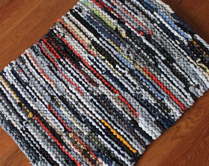 T Shirt Rag Rug, Utility Rug, Earthy Neutrals, Gray Navy Blue Black ...