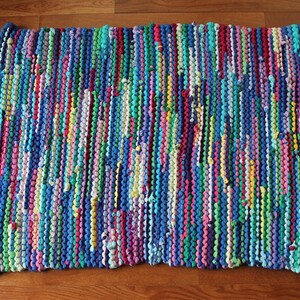 Rainbow Rag Rug, Handmade From Upcyled Tshirts, Retro Chic, Lime Green ...