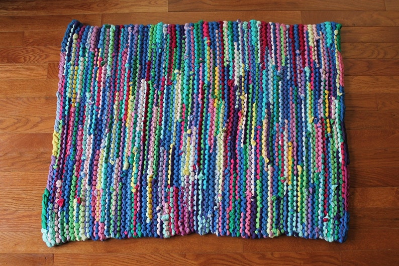 Rainbow Rag Rug Handmade from Upcyled Tshirts Retro Chic | Etsy