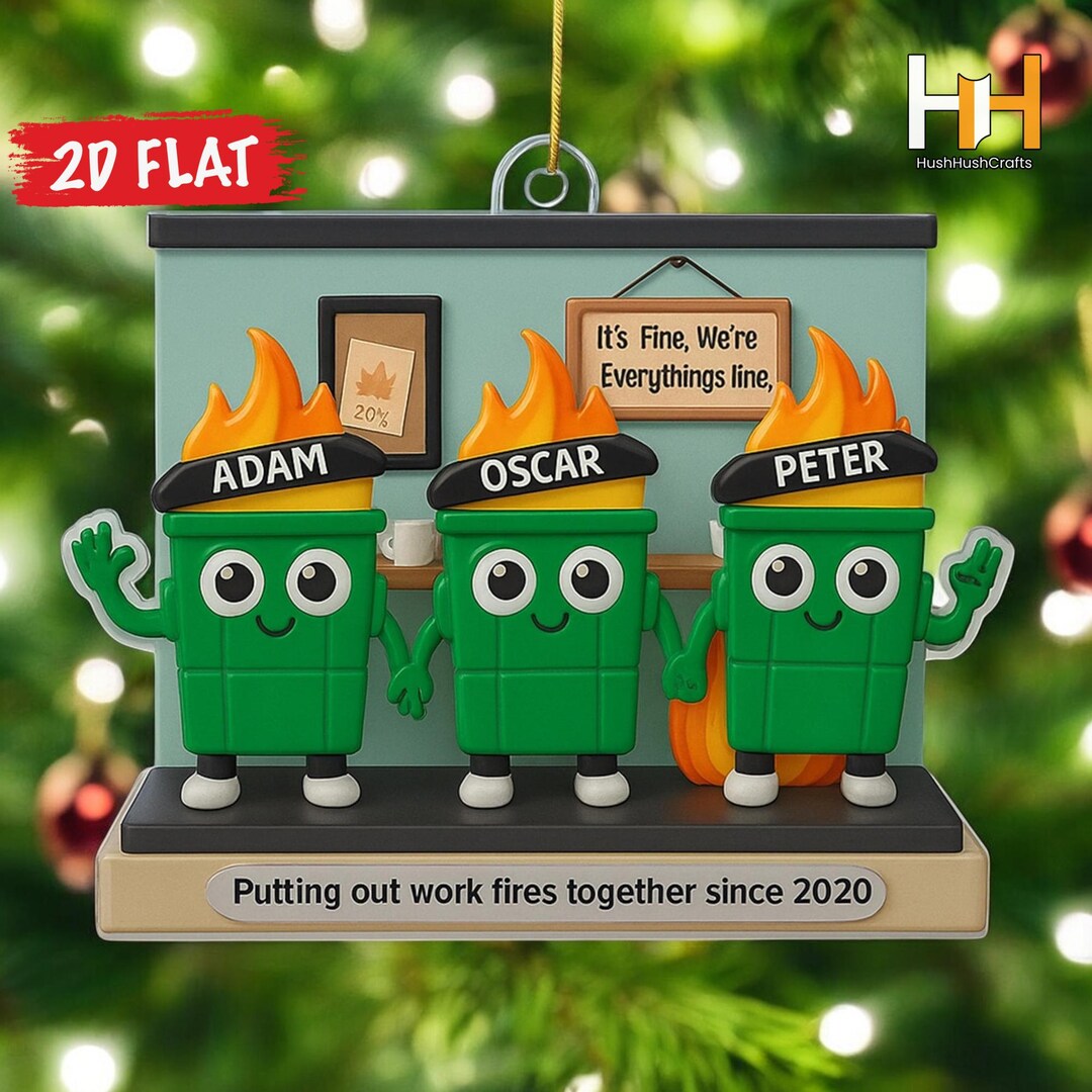 2D Dumpster Fire Office Ornament, Personalized Acrylic Christmas ...