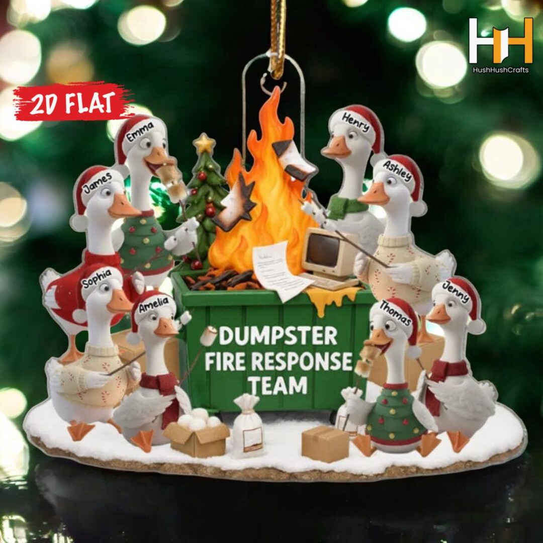 Personalized Dumpster Fire Team Ornament With Goose Names, Funny Office ...