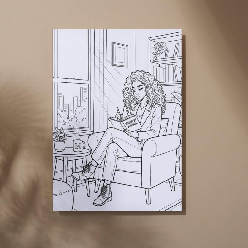Manifestation Coloring Page for Adults | Cozy Journaling Woman ...