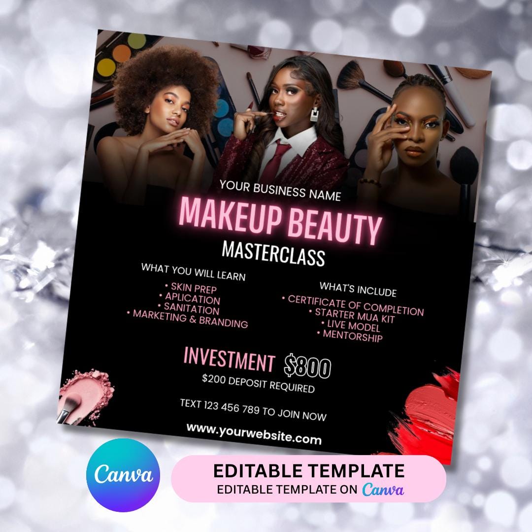 Editable Makeup Class Flyer, Beauty Masterclass Template (canva ...