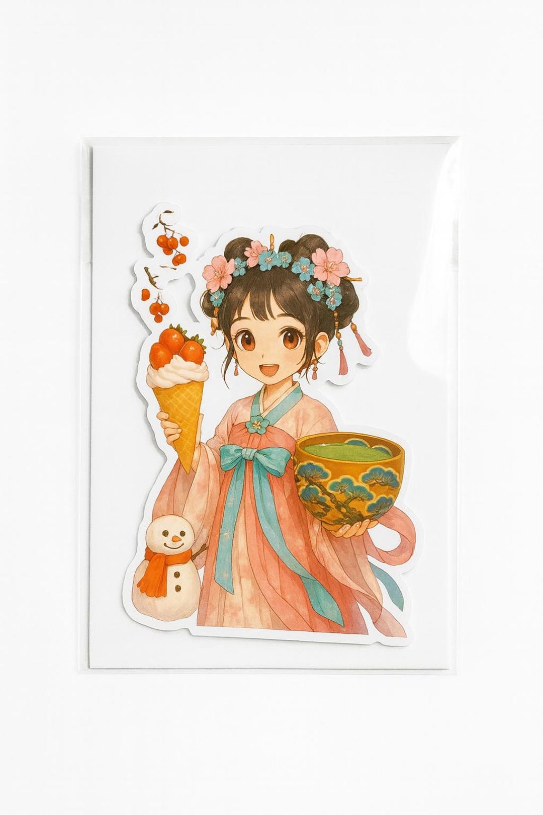Kawaii Hanfu Girl Vinyl Sticker: Matcha, Ice Cream & Snowman - Etsy