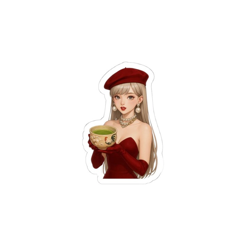 Red Velvet Blonde Girl Matcha Bowl Anime Kiss-cut Stickers - Etsy
