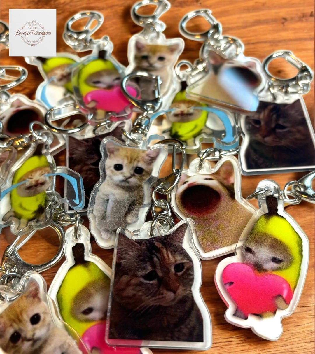 Acrylic Cat Meme Keychains – Banana Cat, Apple Cat, Kiwi Cat, Funny ...