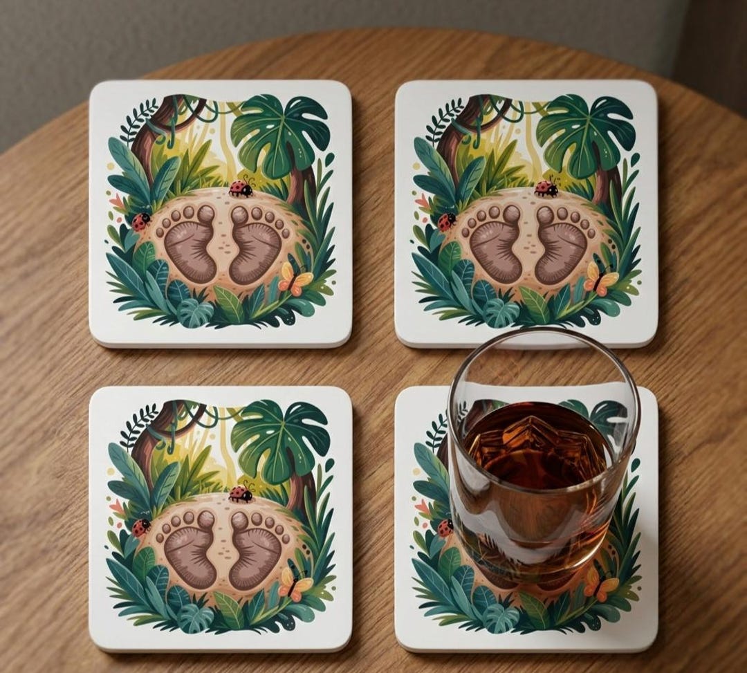 Footprints Forest Coaster Set – Tropical Jungle Nature Drink Coasters ...