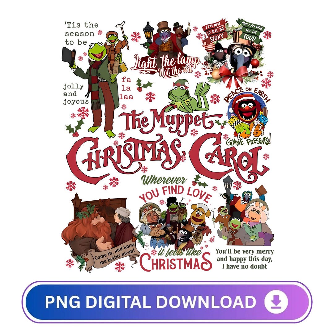 Retro the Muppet Christmas Carol PNG, Kermit the Frog Gonzo Rizzo Xmas ...