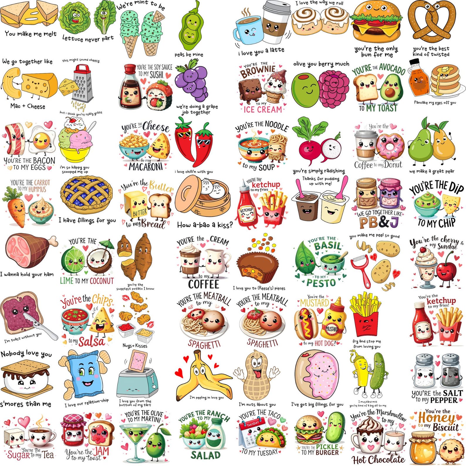 Funny Food Pun Valentine PNG Bundle, Cute Couple Sublimation ...