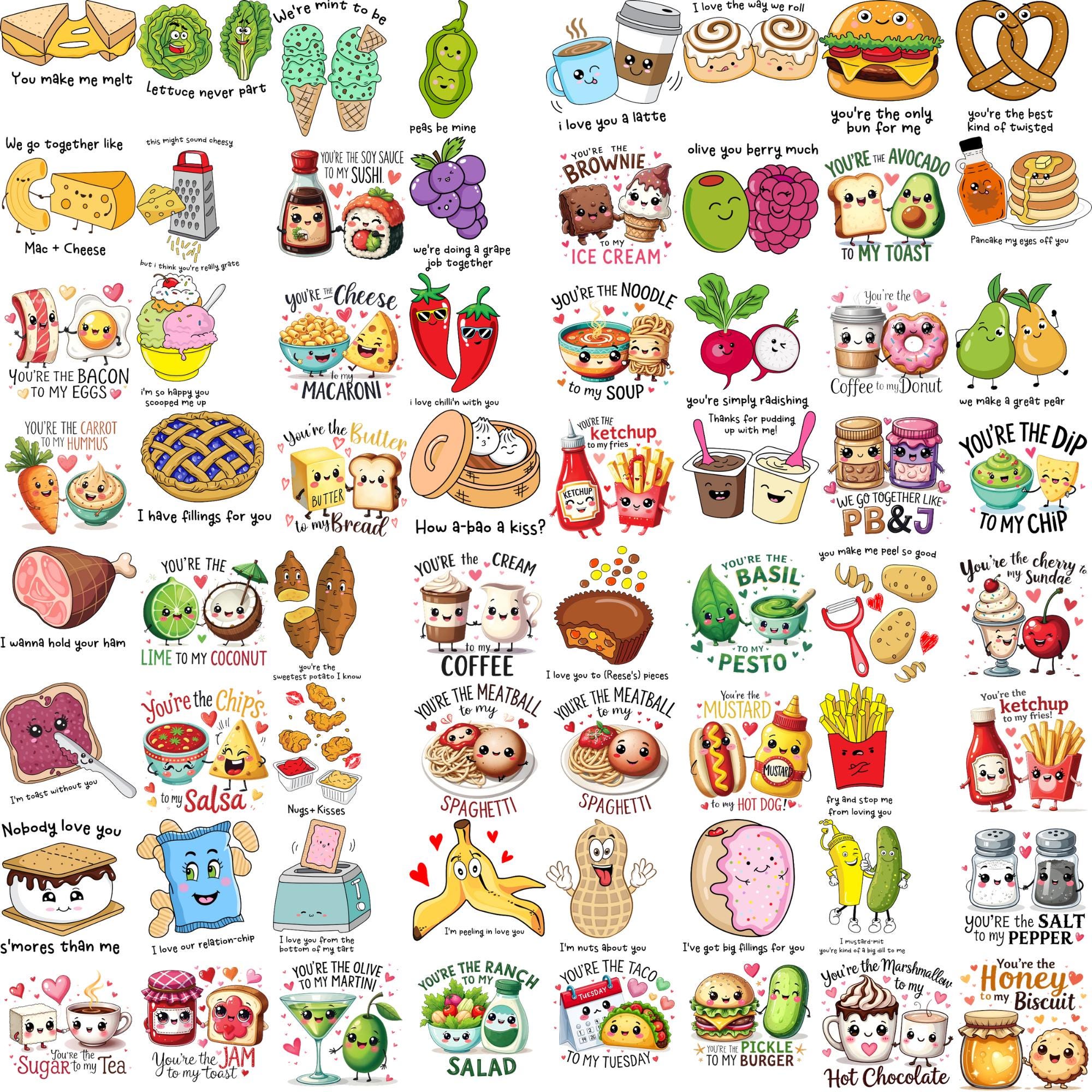 Funny Food Pun Valentine PNG Bundle, Cute Couple Sublimation ...