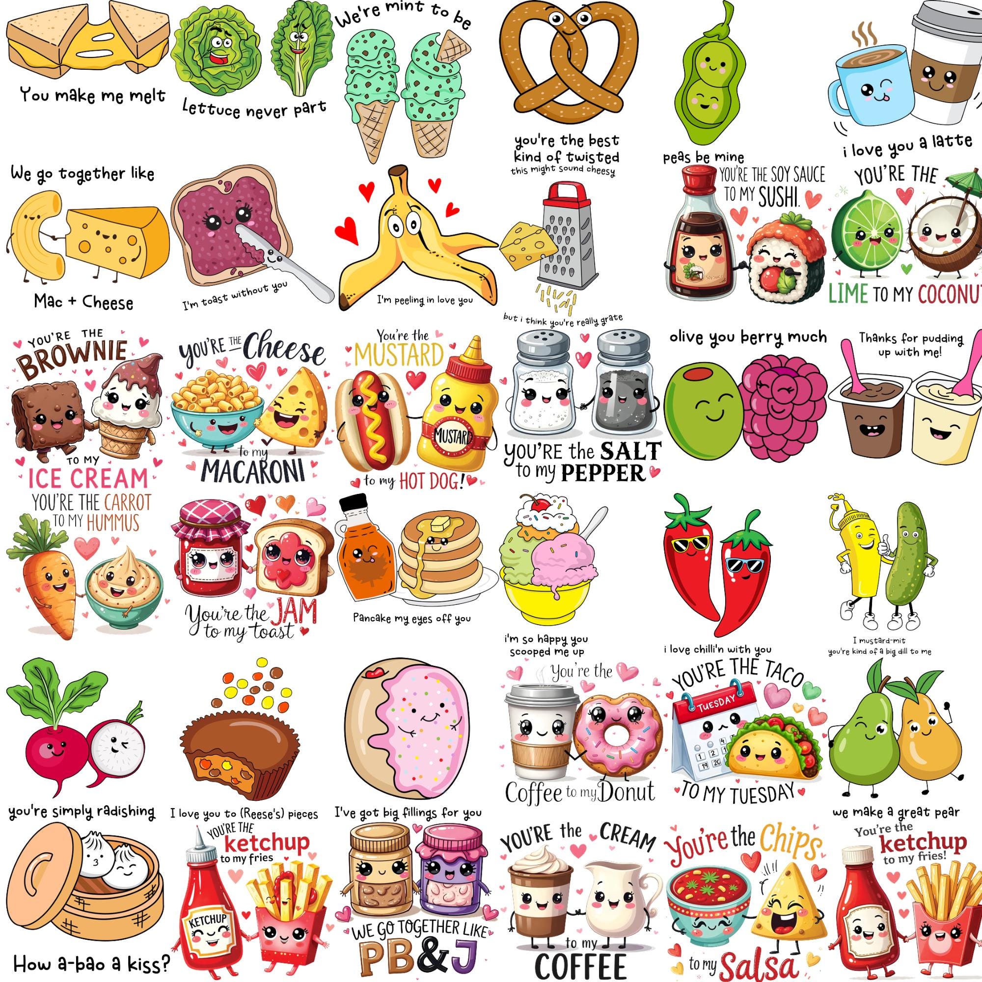 Funny Food Pun Valentine PNG Bundle, Cute Couple Sublimation ...