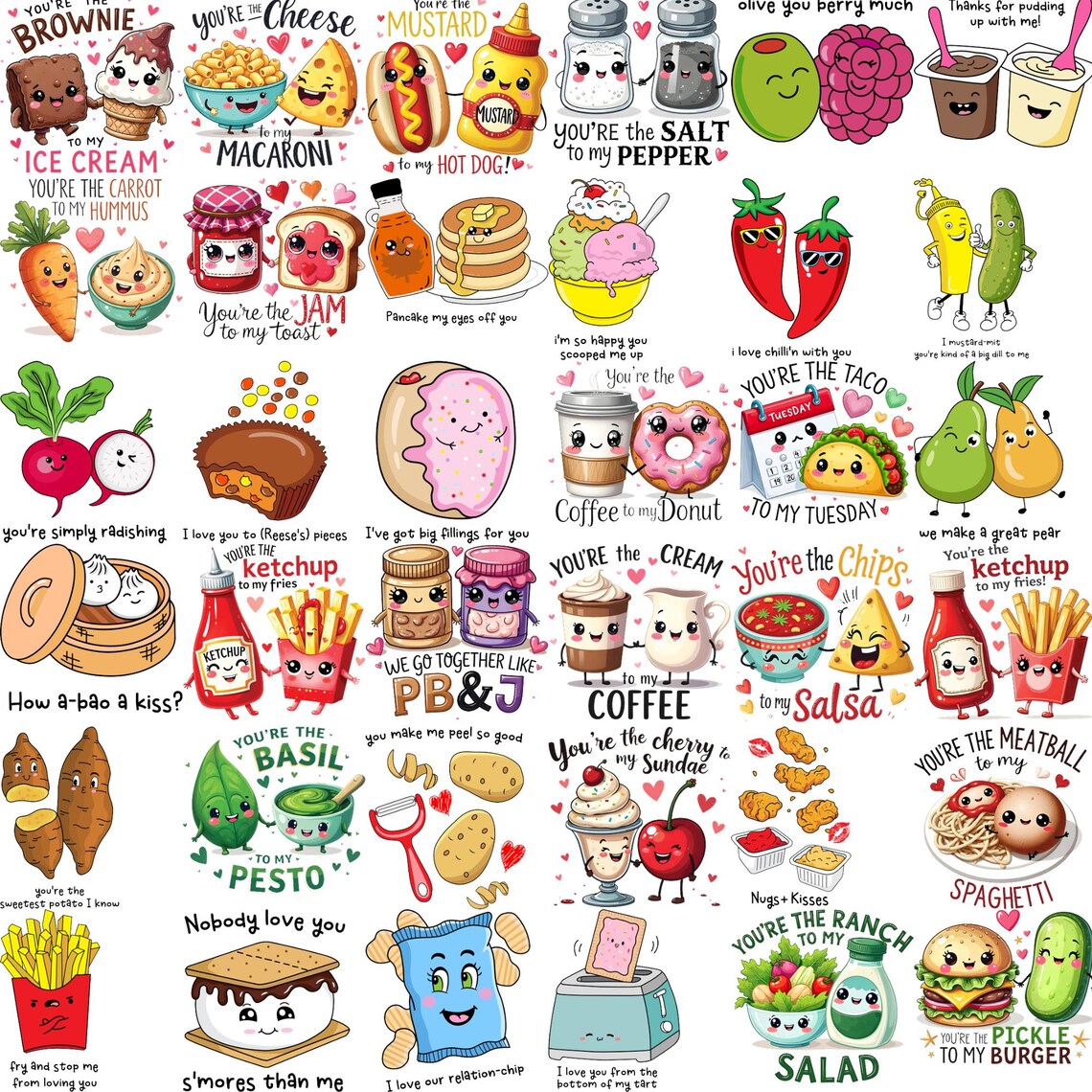 Funny Food Pun Valentine PNG Bundle, Cute Couple Sublimation ...