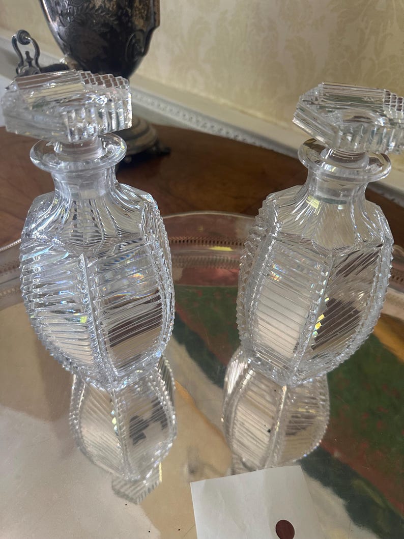 Pair of Impressive Art Deco Cut Crystal Decanters - Etsy UK