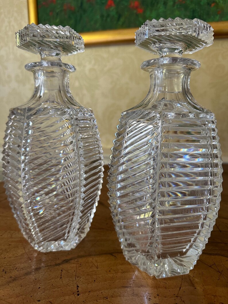 Pair of Impressive Art Deco Cut Crystal Decanters - Etsy UK