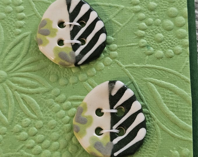Studio Craft- 2 Leaf Shaped Porcalain Buttons - Small - Dark Green N ...