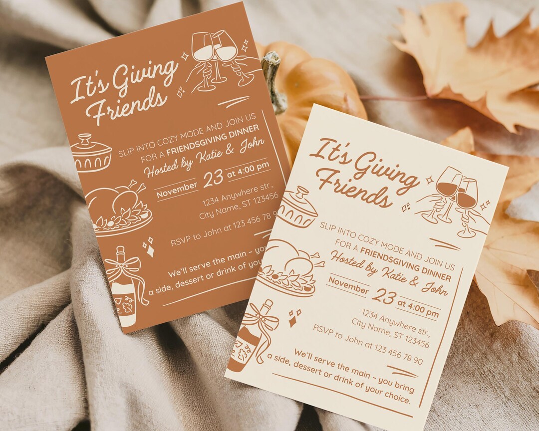 Hand Drawn Friendsgiving Invitation, It’s Giving Friends Editable ...