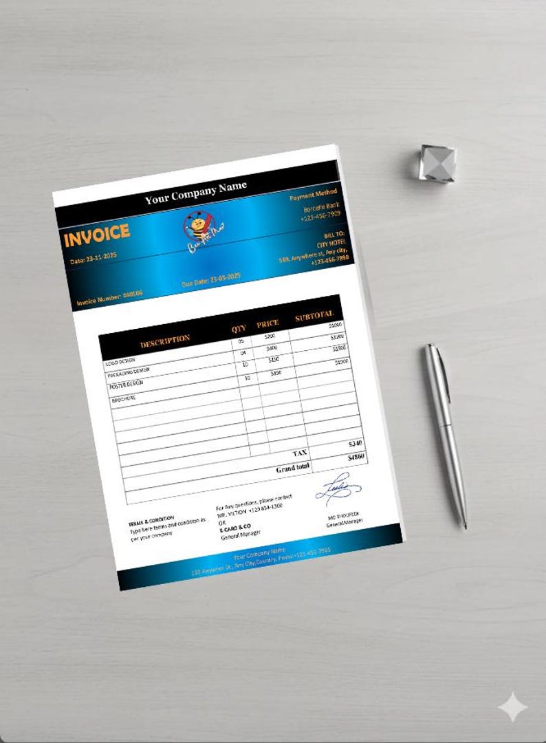 Editable Invoice Template: Professional Business Form (google Docs ...