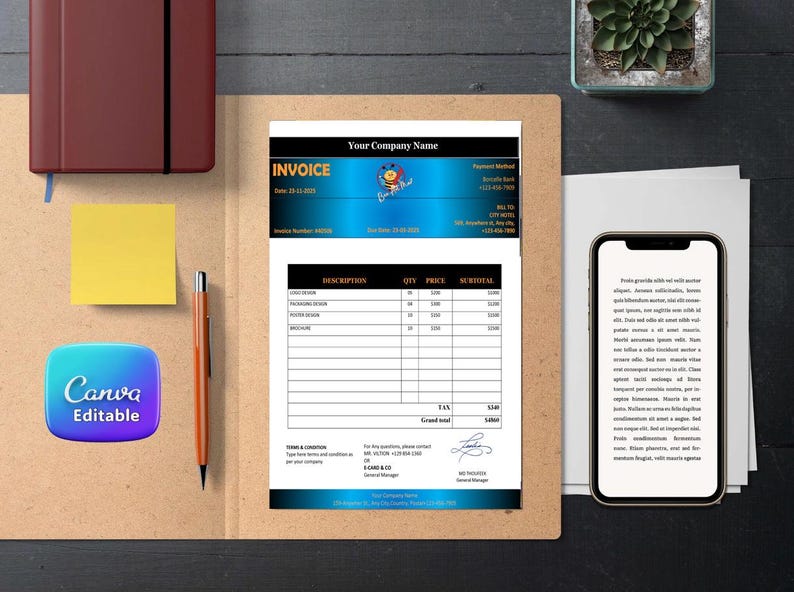 Editable Invoice Template: Professional Business Form (google Docs ...