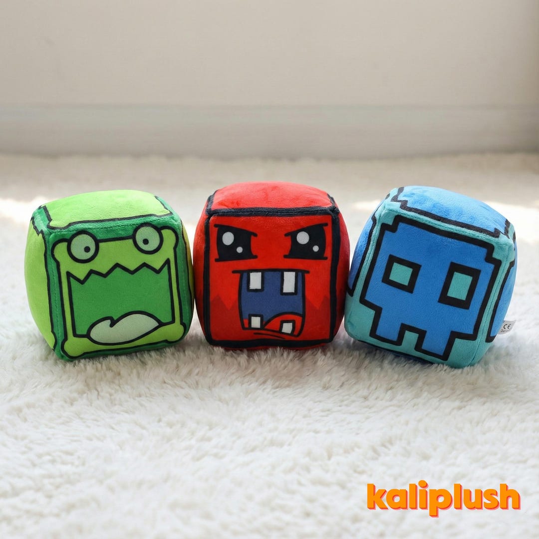 Geometry Dash Plush Cube Toy | Video Game Plushie, Gaming Bedroom Decor ...