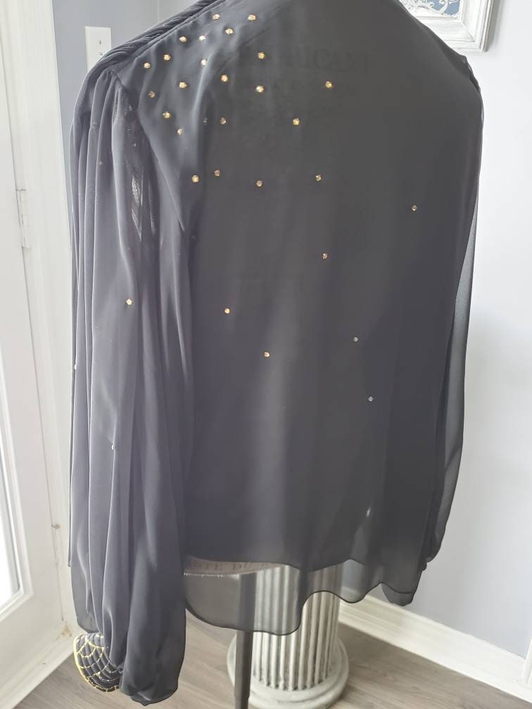 Black Jacket, Rhinestone Jacket, Sheer Jacket, Vintage Clothing, 80's ...