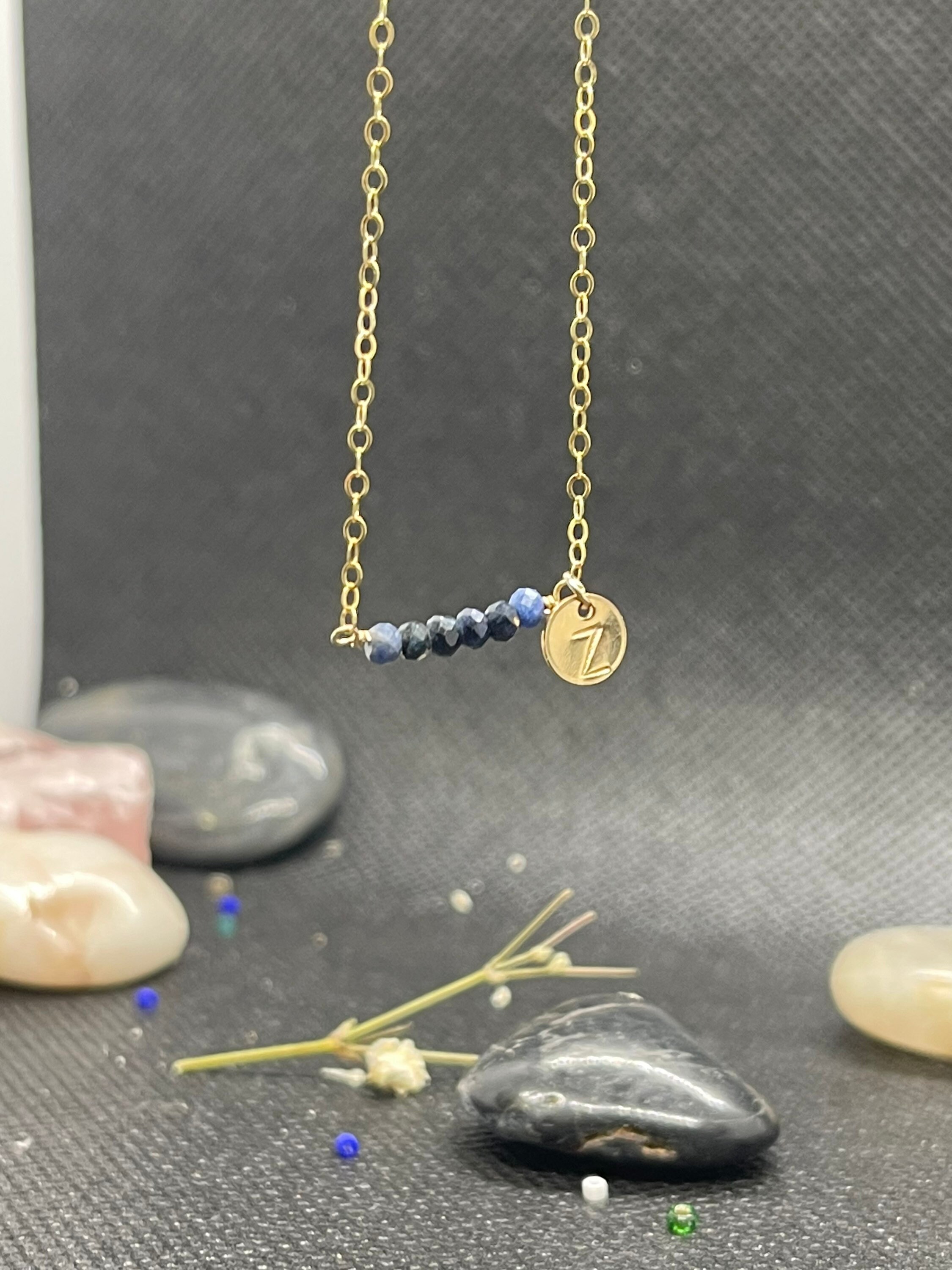 Sapphire Bar Initial Disc Necklace, Custom Made Necklace, September ...