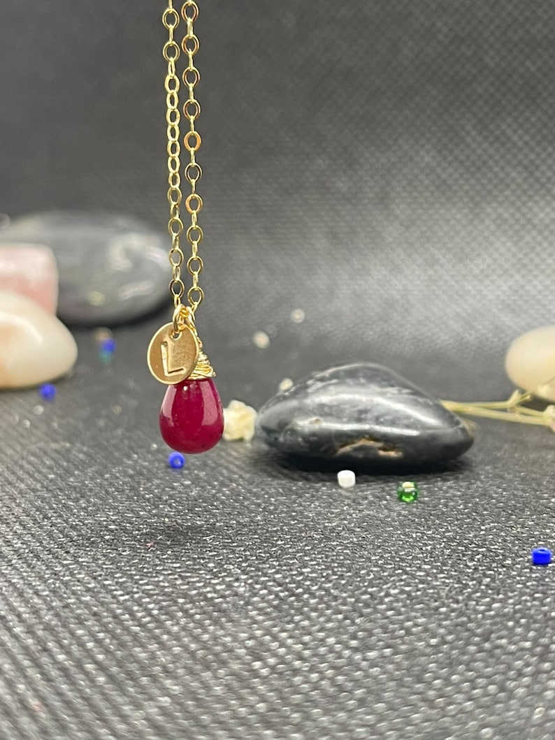 Gold Ruby Necklace With Disc Initial July Birthstone Gifts - Etsy
