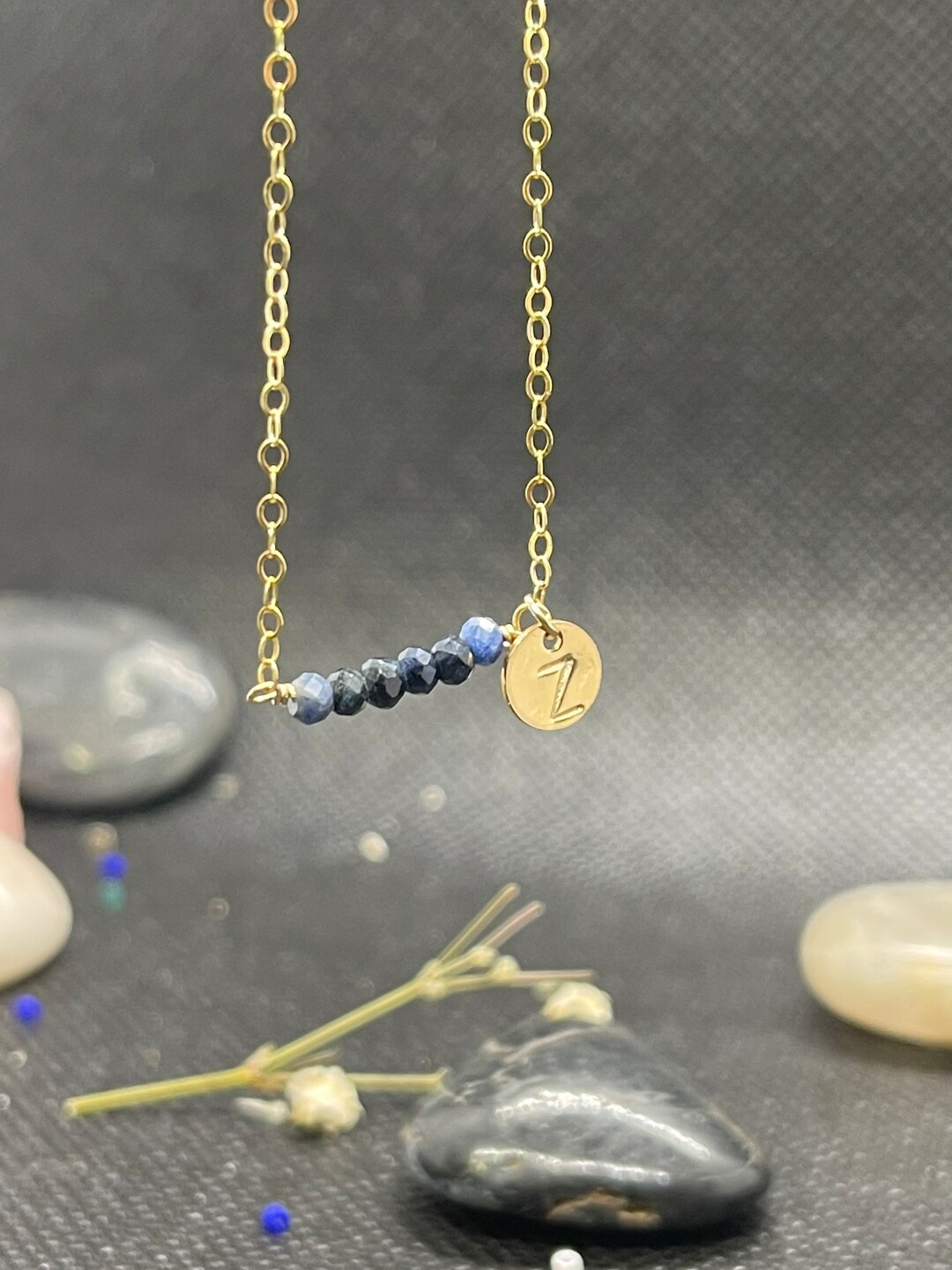 Sapphire Bar Initial Disc Necklace, Custom Made Necklace, September ...