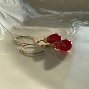 Genuine Ruby Drop Earrings, 14k Gold Filled, Wire Wrapped, July ...