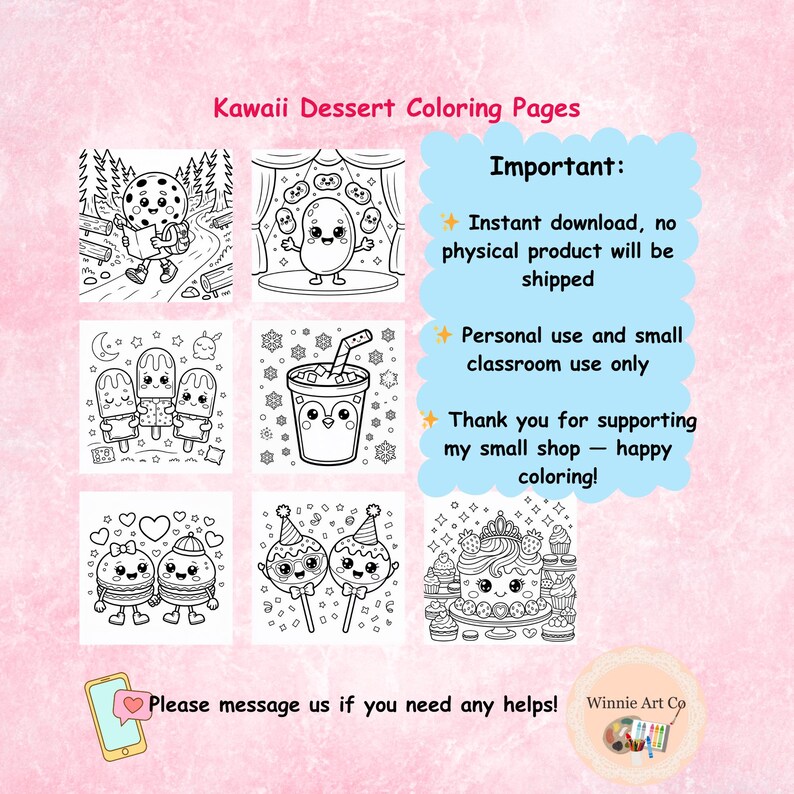 Kawaii Dessert Coloring Pages PDF – Cute Printable Sweets Activity for ...