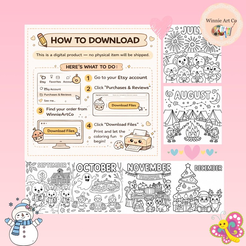 Holiday Coloring Pages – 12 Months of Kawaii Fun (PDF Download) - Etsy