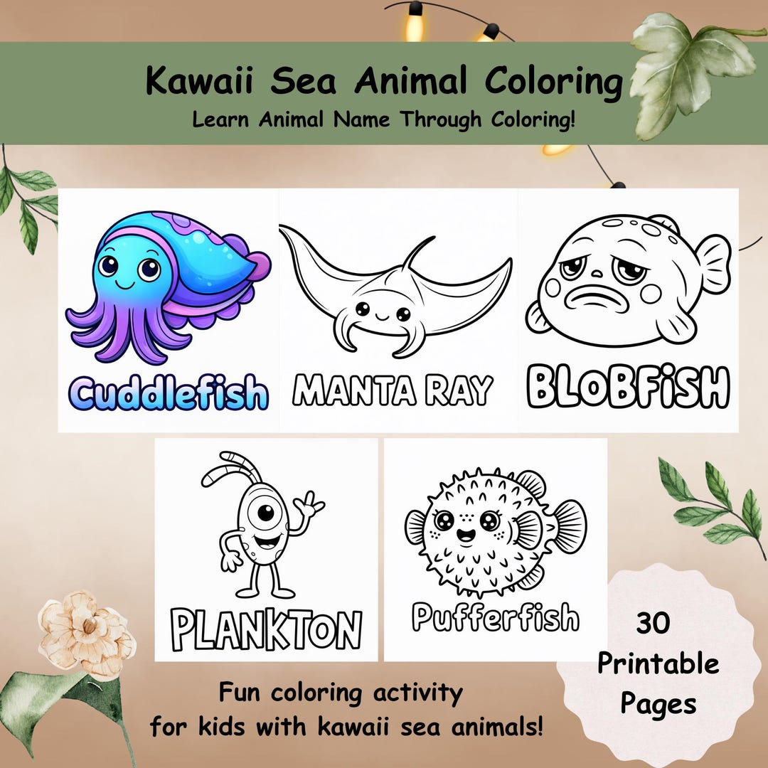 Kawaii Sea Animal Coloring Pages – 30 Printable Ocean Designs (PDF ...