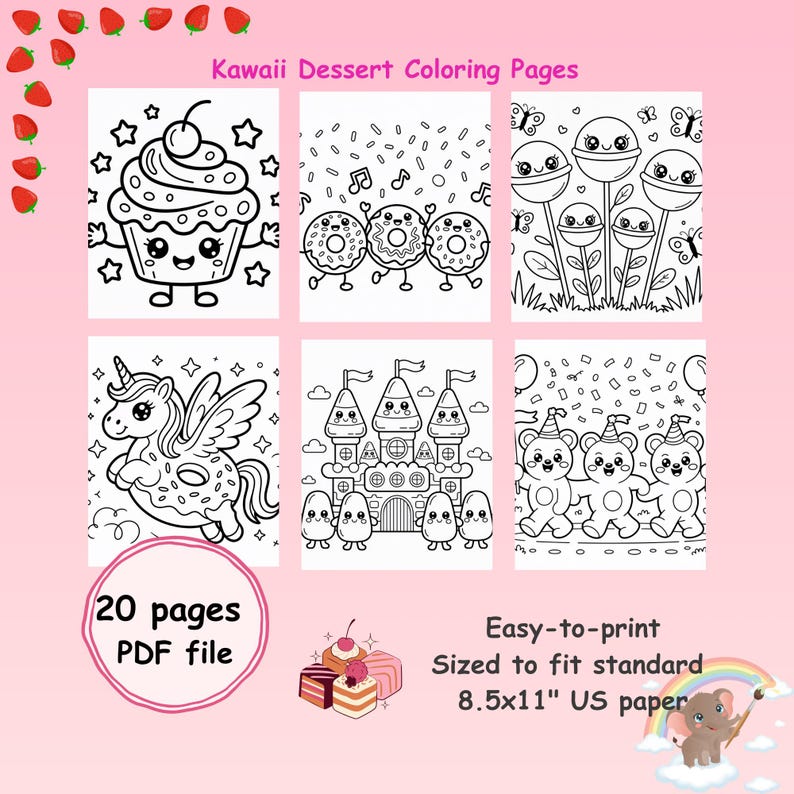 Kawaii Dessert Coloring Pages PDF – Cute Printable Sweets Activity for ...