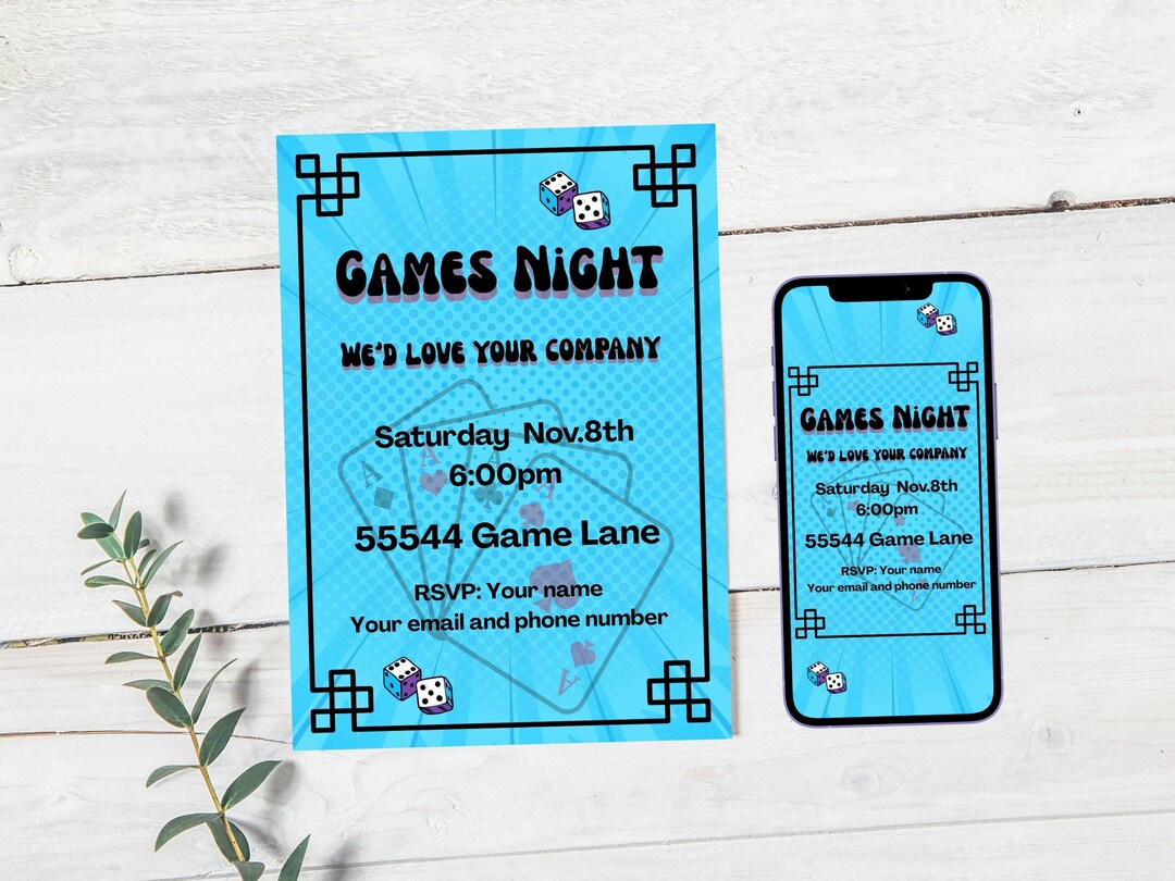 Games Night Party Invite, Digital Printable Party Invitation, CANVA ...