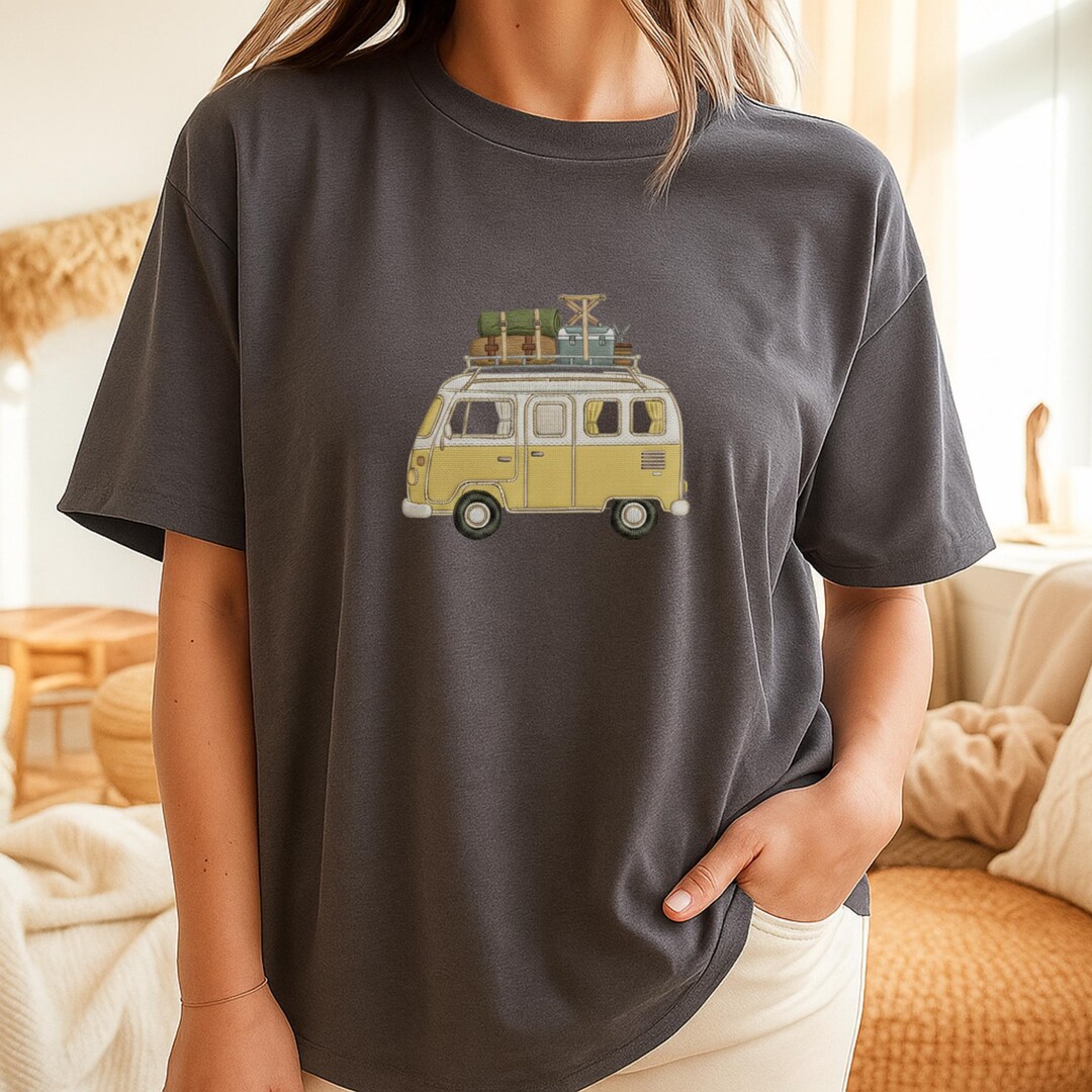Cute Camper Van Illustration T-shirt | Camping Car Graphic Tee ...