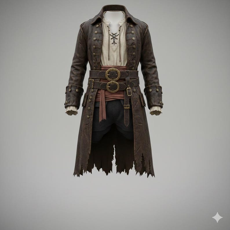 Vintage Pirate Captain Leather Trench Coat, Swashbuckler Sea Farer ...