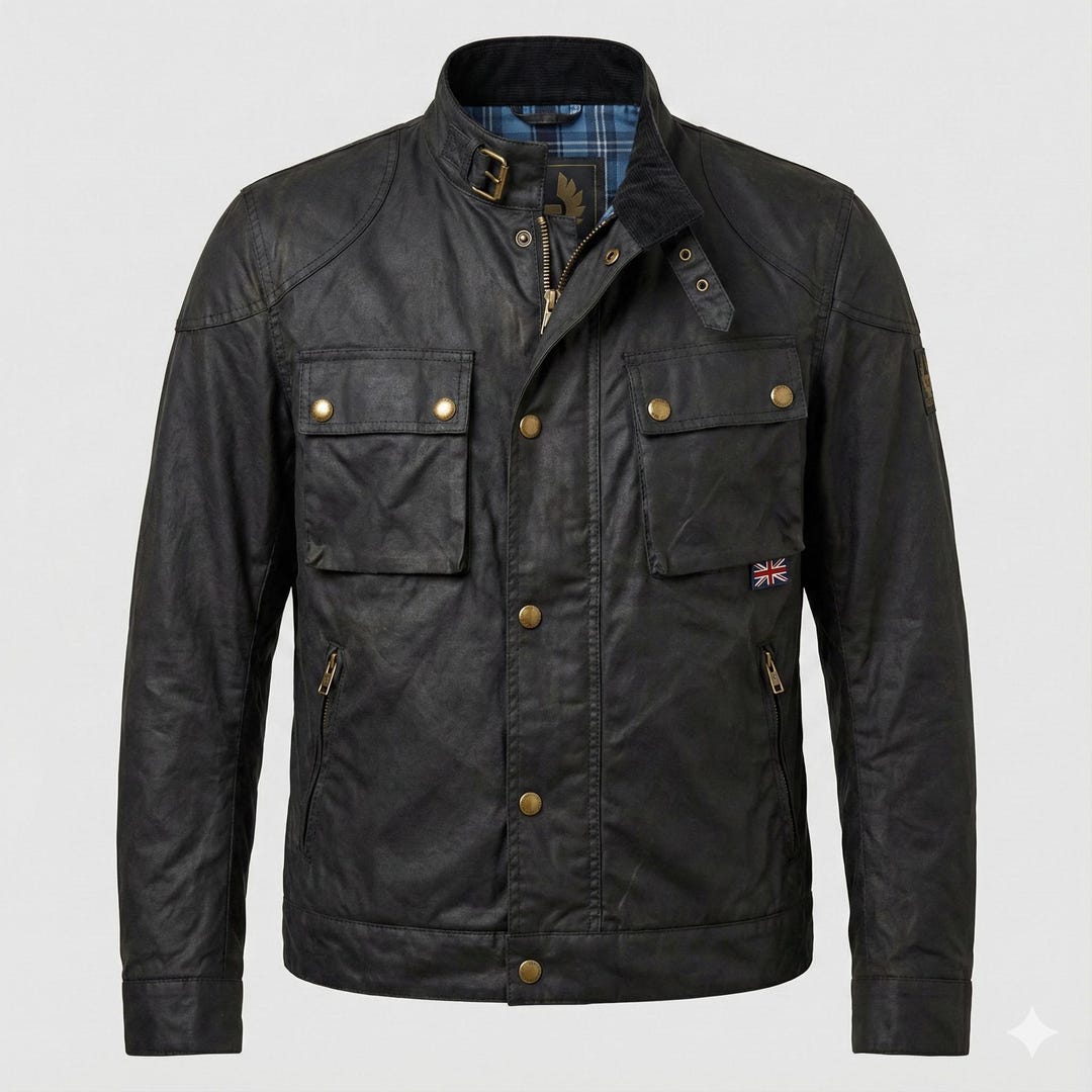 Men's Black Waxed Cotton Motorcycle Jacket Vintage Cafe Racer Biker ...