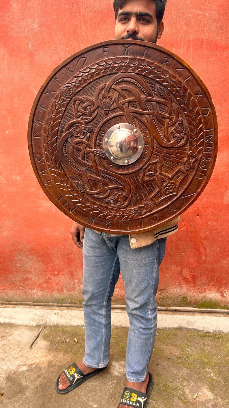 Handmade Viking Shield 24 Inch | Medieval Norse Wooden Shield With ...