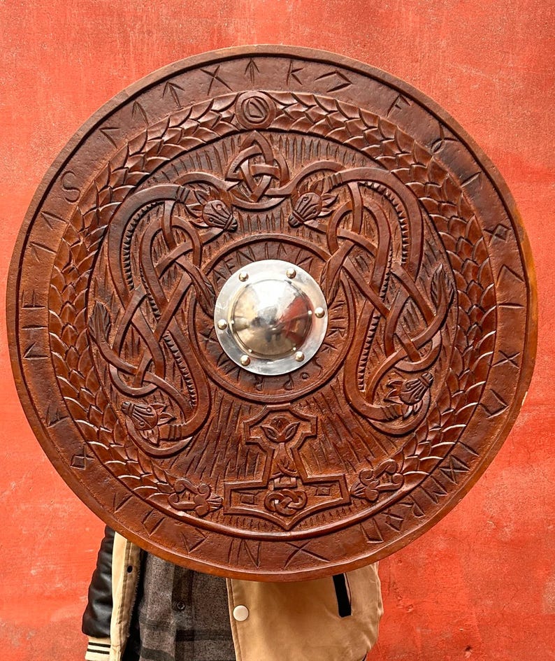 Handmade Viking Shield 24 Inch | Medieval Norse Wooden Shield With ...