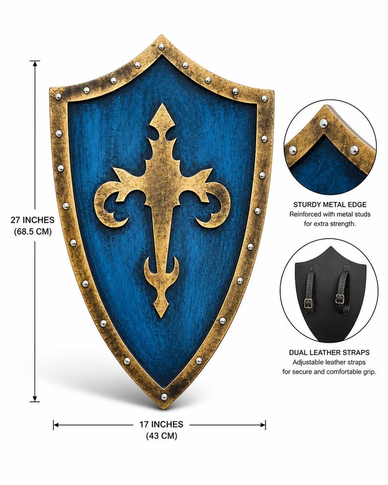 Handmade Medieval Knight Shield | Blue Gold Armor Wall Decor, LARP Prop ...