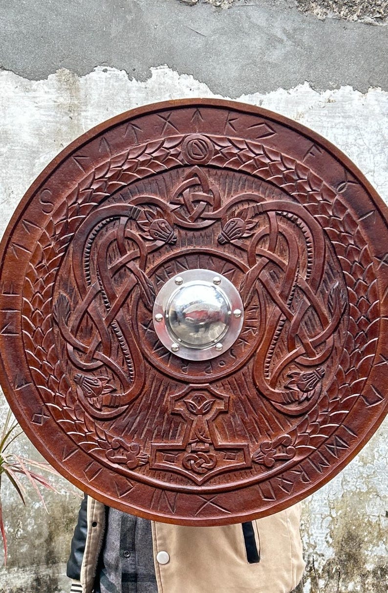 Handmade Viking Shield 24 Inch | Medieval Norse Wooden Shield With ...