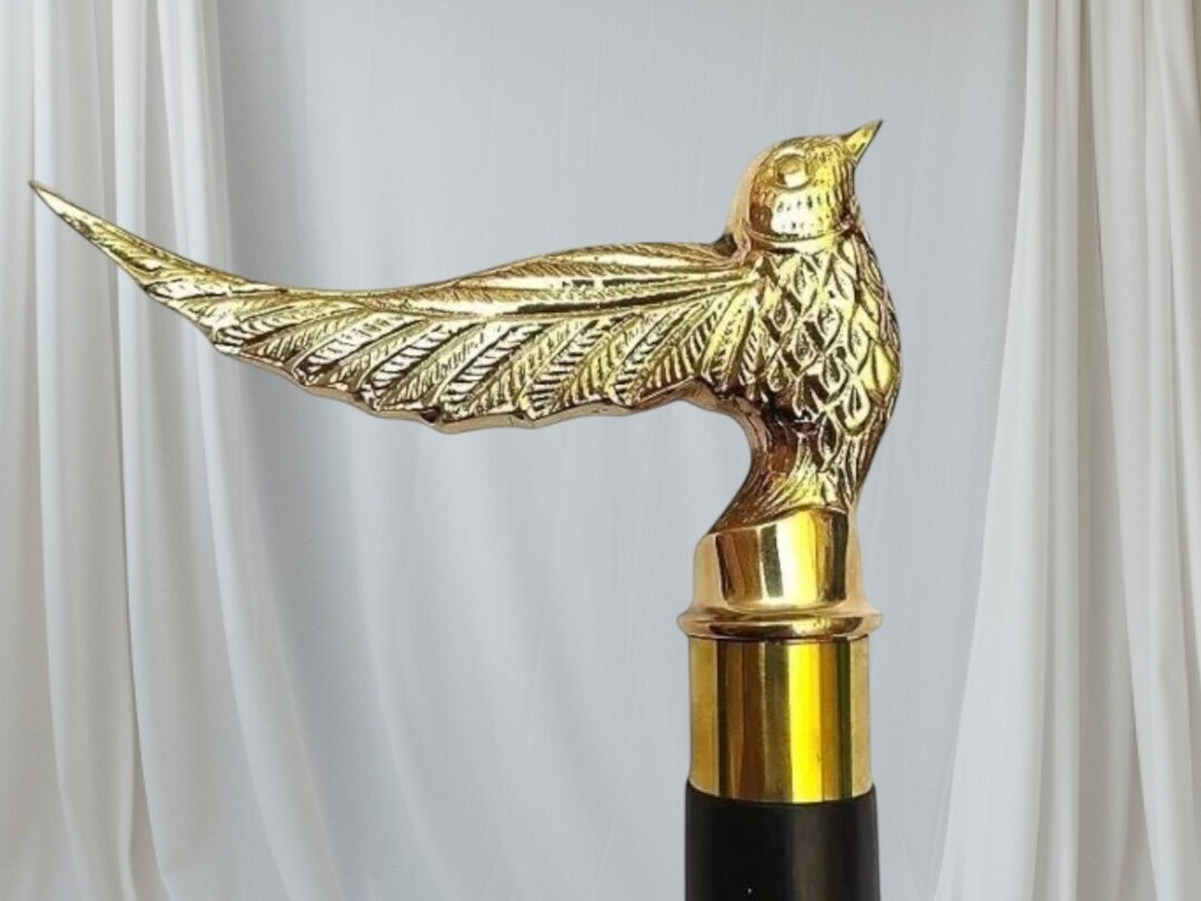 Nautical Brass Bird Head Handle Walking Stick | Pirate Style Wooden ...