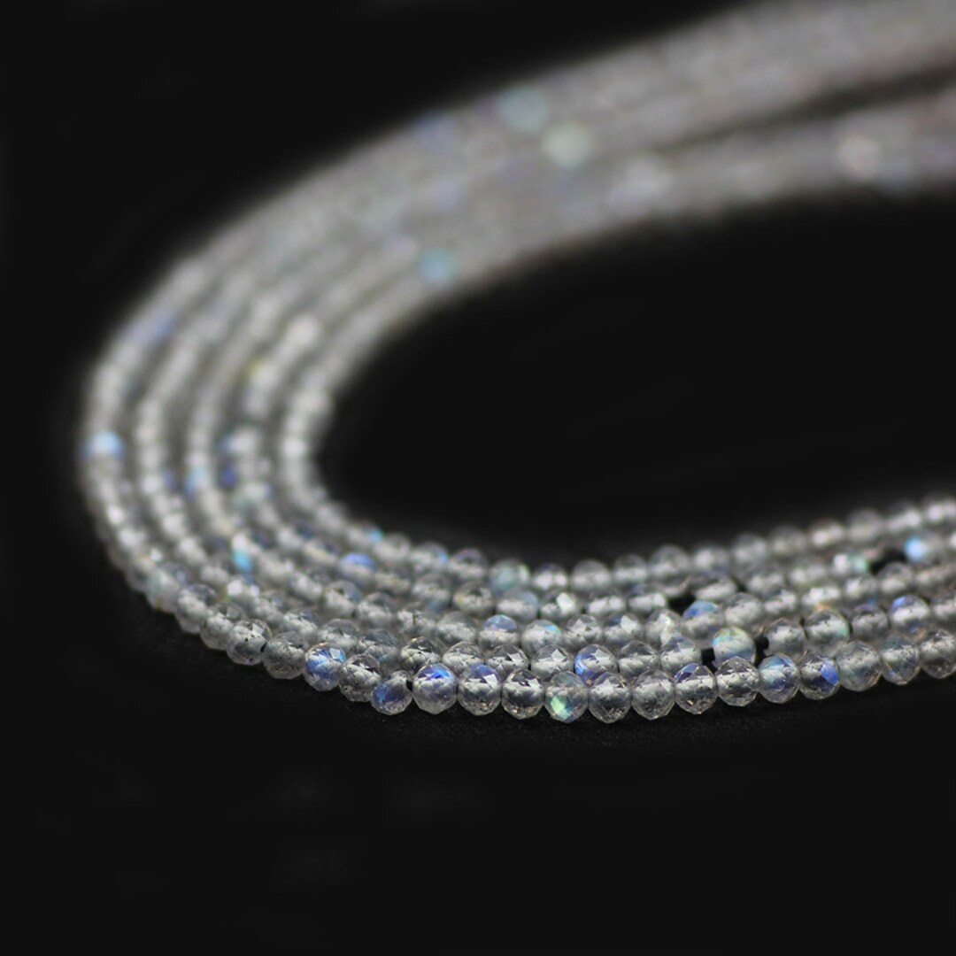 Labradorite Micro Faceted Round Beads 1/4 Strand Grey Blue Yellow/ Semi ...
