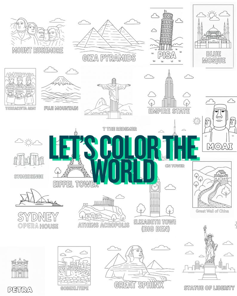 World Landmarks Coloring Pages, Coloring Book, Learning Coloring Book ...