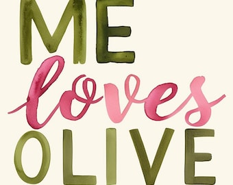 Olive Me Loves Olive You - Cute Digital Art Print – Printable Wall Art ...
