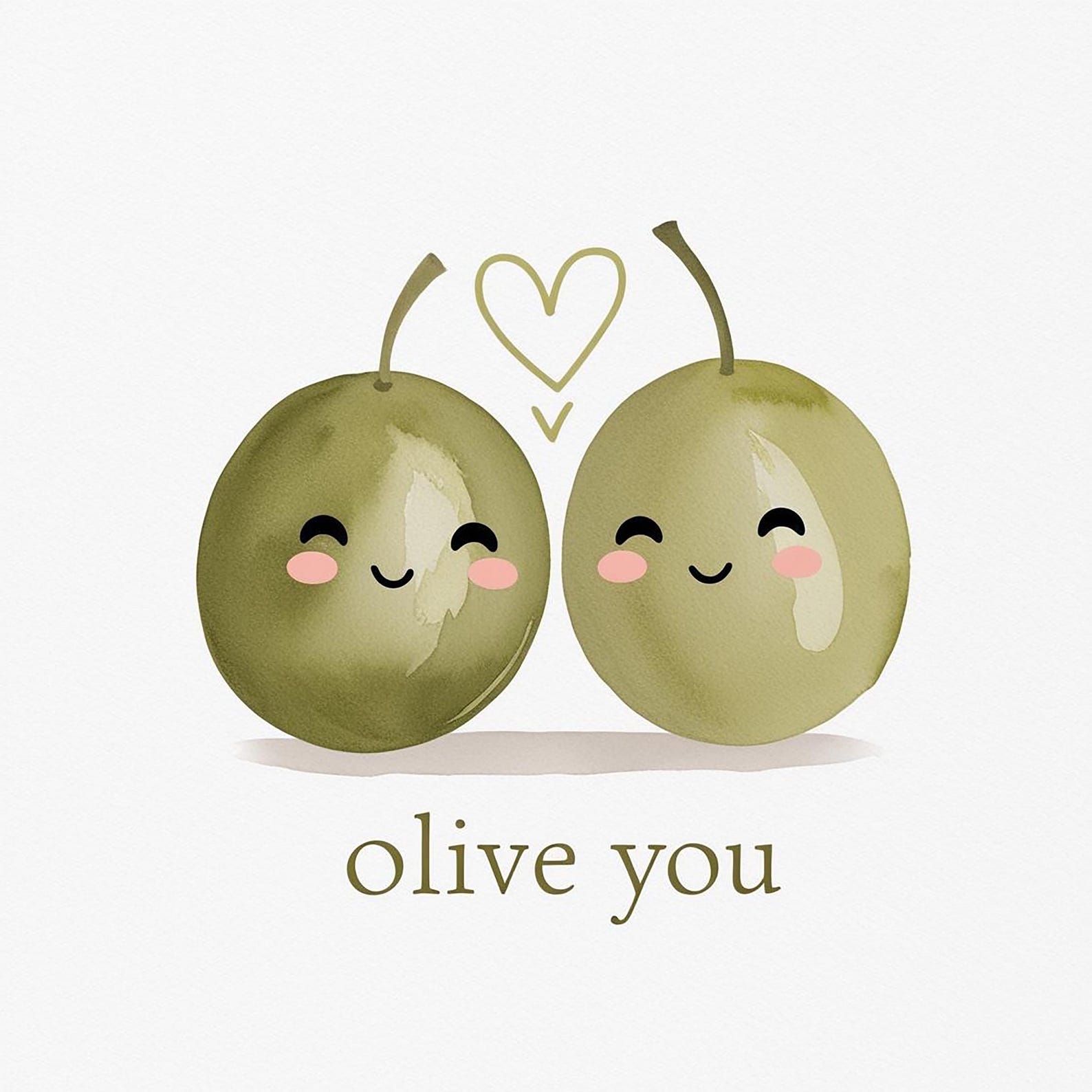Olive You - Cute Digital Art Print – Printable Wall Art, Kitchen Decor ...