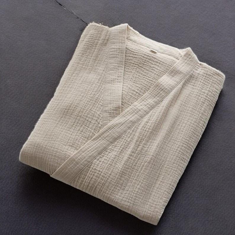 Minimalist Cotton Gauze Robe for Couples, Unisex Soft Cotton Bathrobe ...