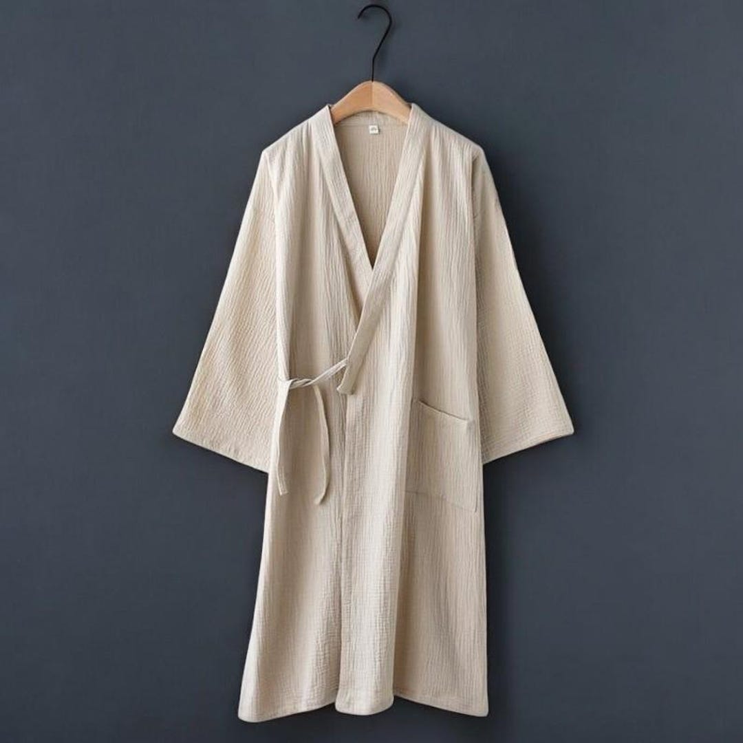 Minimalist Cotton Gauze Robe for Couples, Unisex Soft Cotton Bathrobe ...