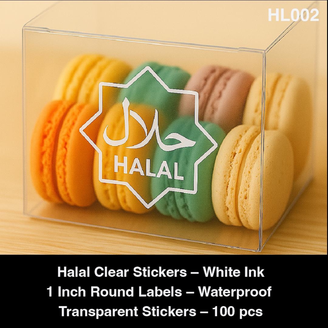 Halal Clear Stickers – Waterproof White Ink Labels, 1 Inch Round (100 ...