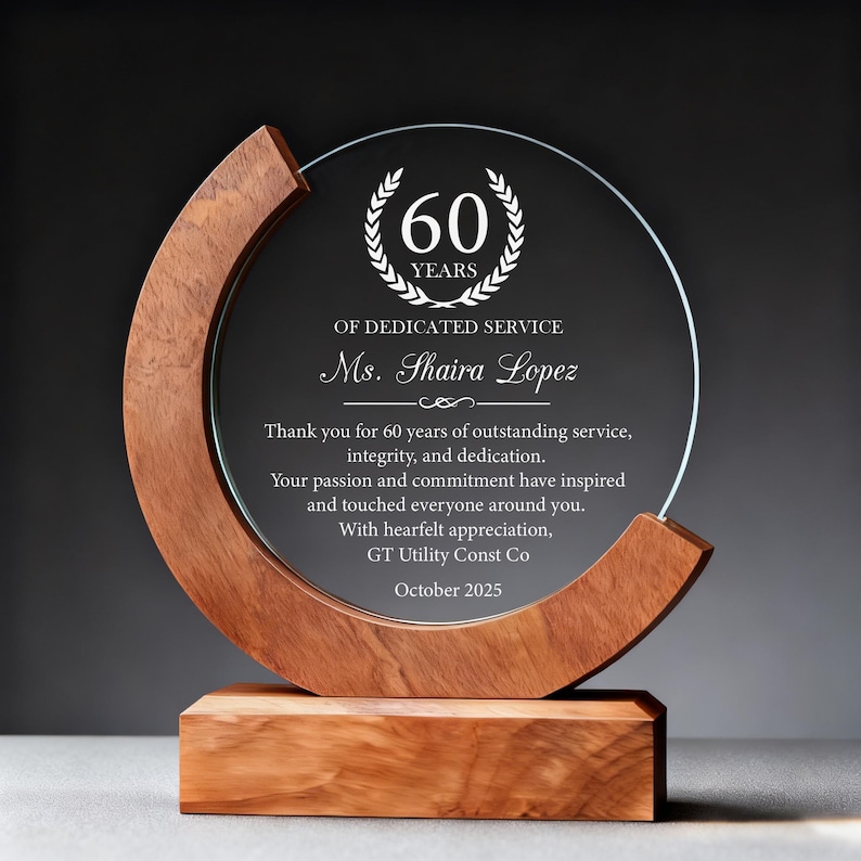 Personalized 60 Years of Service Award, Crystal Employee Award With ...
